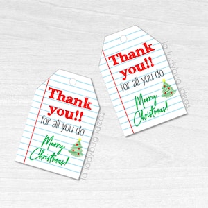 Thank You Teacher and Christmas Gift Tags. Merry Christmas Gift Tags ...