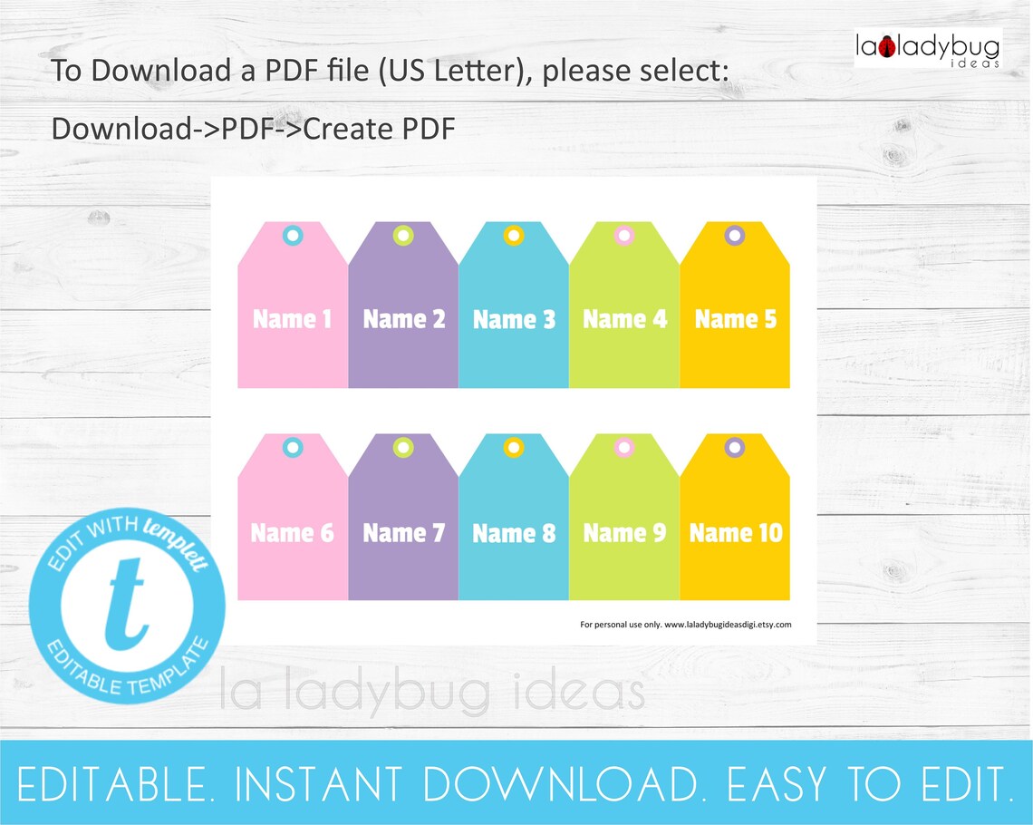Editable Easter Name Tags. Printable Easter Basket Tags. - Etsy