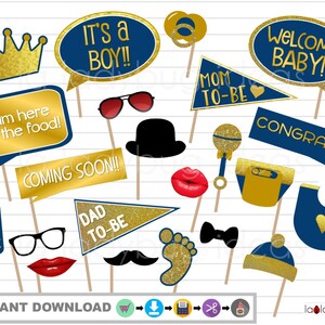 Navy and Gold Baby Shower Photo Booth Props for Boy. PDF Printable. DIY ...