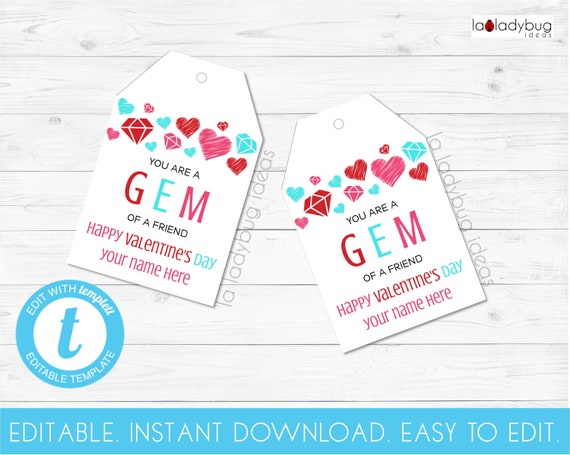 Editable Valentine's Day Gift Tags. You Are a Gem | Etsy