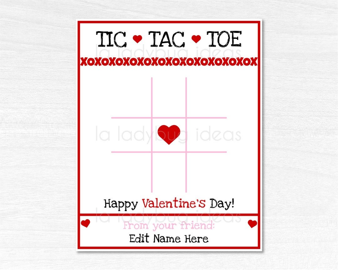 Valentine's Tic Tac Toe Card Editable. Tictactoe Valentine Editable ...