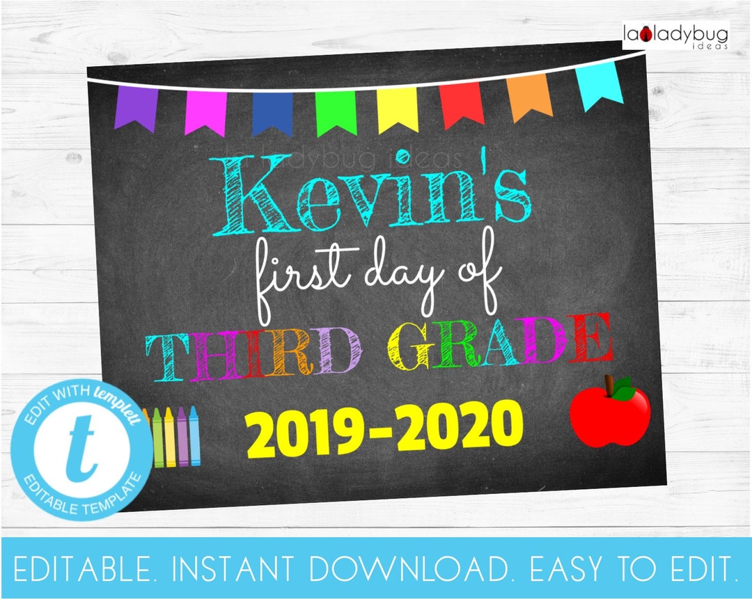 Editable First Day of Third Grade Sign (digital Download) - Etsy