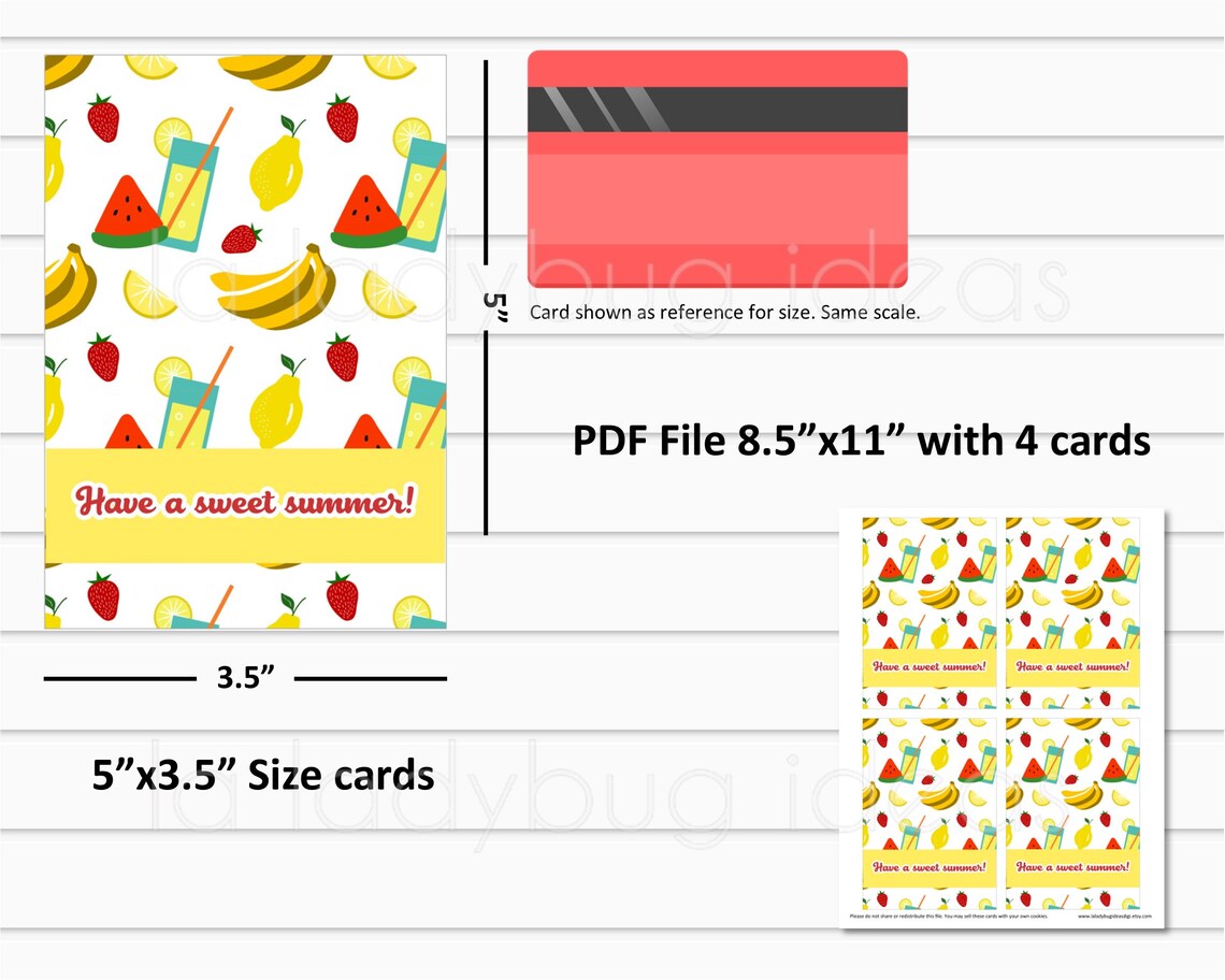 Printable Cookie Card. Summer Card for Cookies. Digital Cookie - Etsy