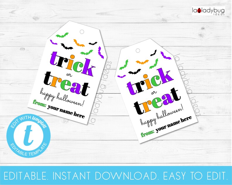 Editable Halloween Gift Tags, Printable Trick or Treat Tags (PDF) - Etsy
