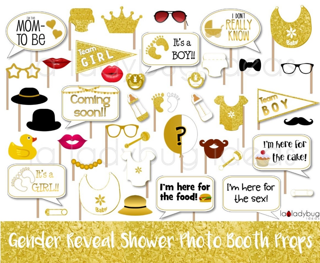 Gender Reveal Baby Golden Photo Booth Props. Printable DIY Photo Booth ...