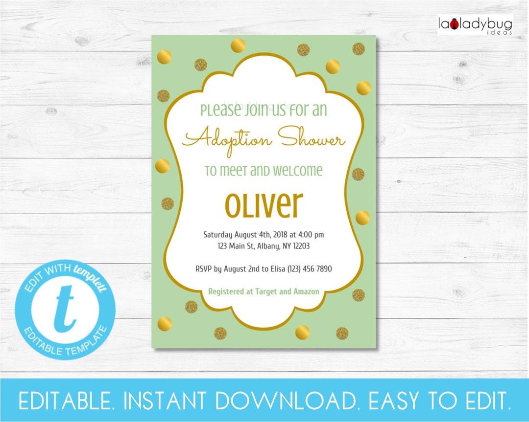 Boy Adoption Shower Invitation, Mint Green (instant Download) - Etsy