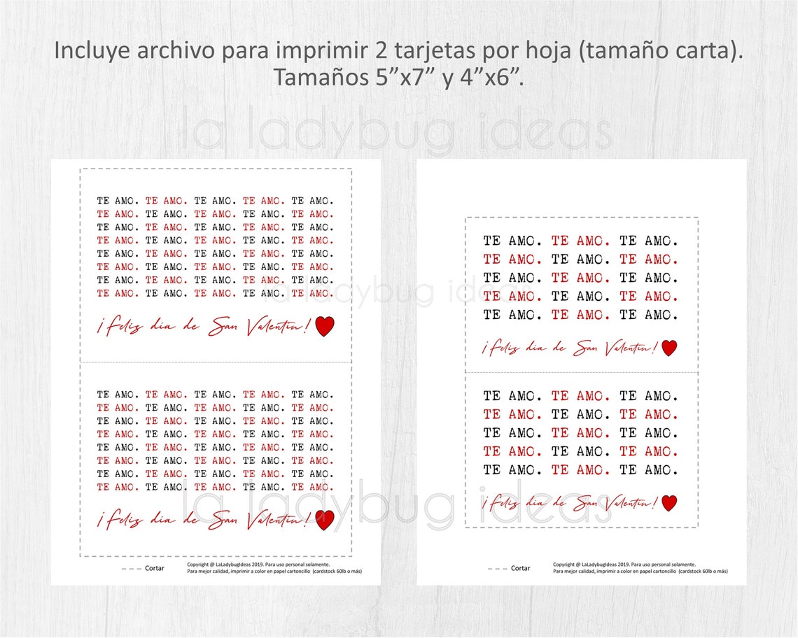 Printable Valentine's Day Card in Spanish: Te Amo (digital Download) - Etsy