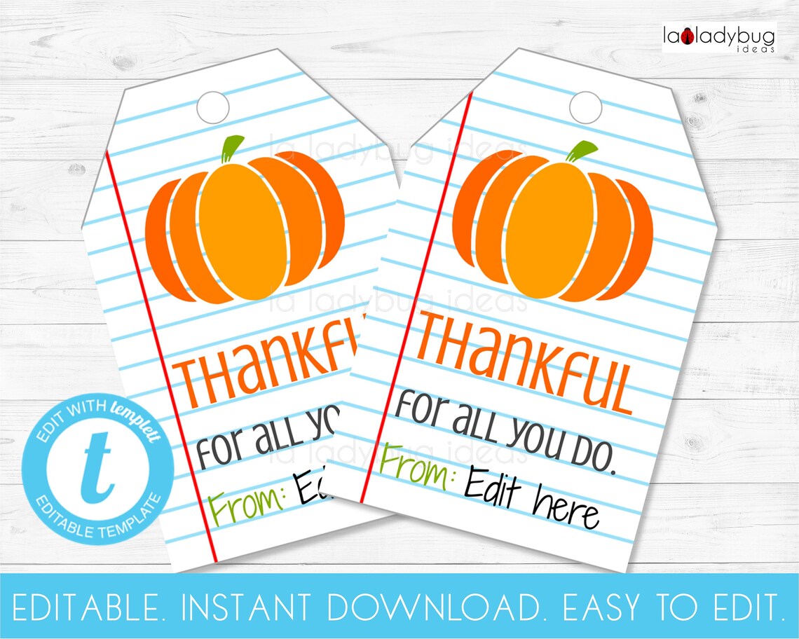 Editable Thank You Teacher Tags. Thankful Printable Gift Tags | Etsy