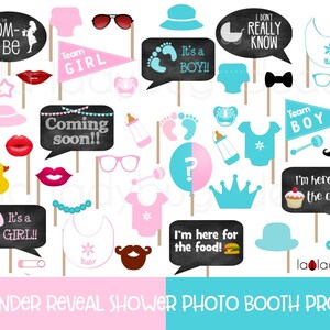 Gender Reveal Baby Shower Photo Booth Props. Pink and Aqua. Printable ...