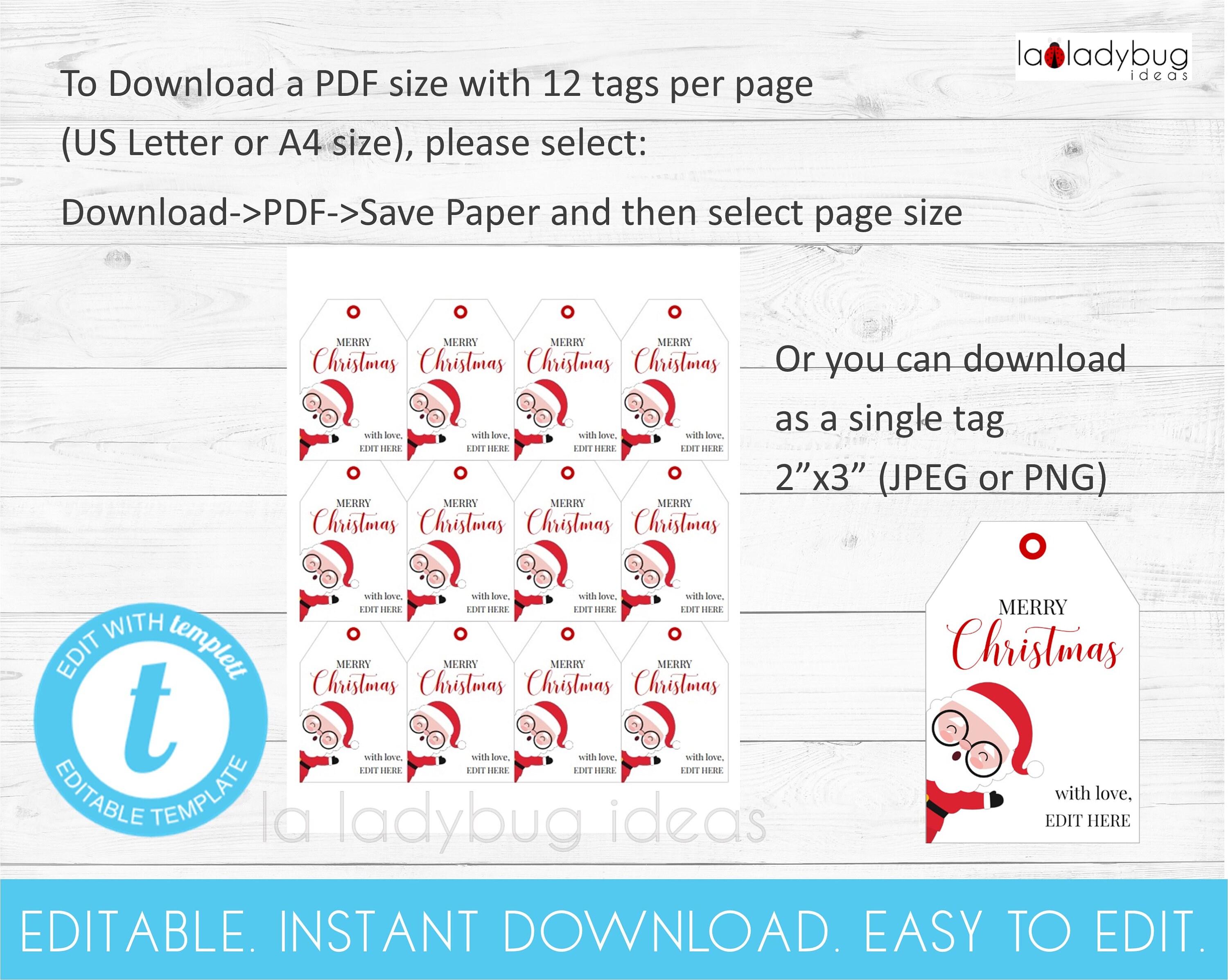 Editable Santa Christmas Gift Tags, Printable (PDF/JPEG) - Etsy