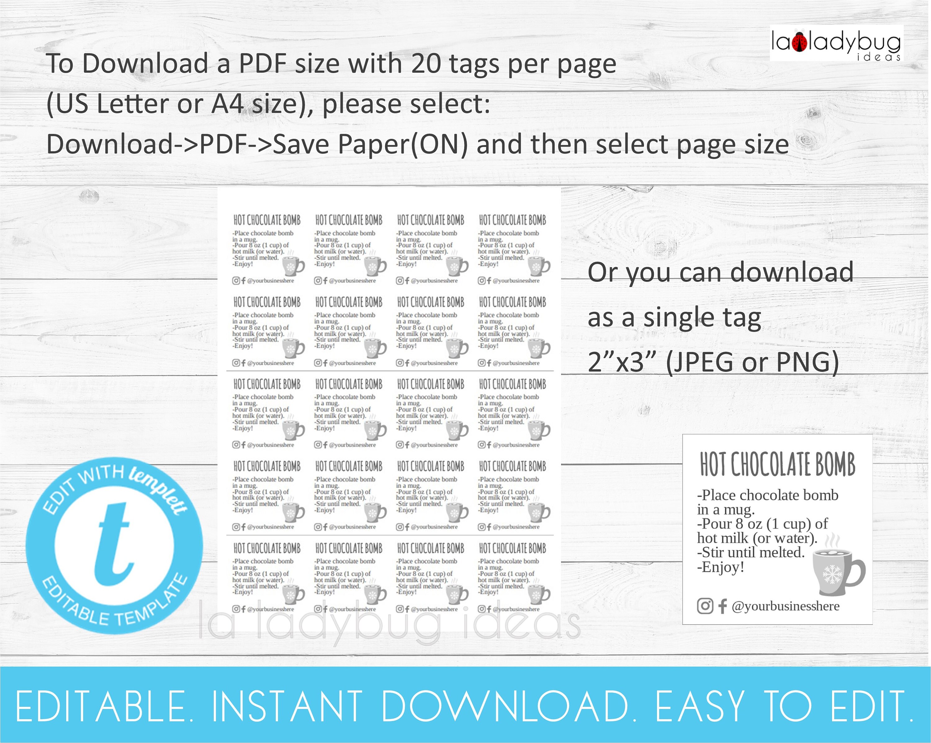 Hot Cocoa Bomb Tags. Editable Template. Hot Chocolate Bomb - Etsy