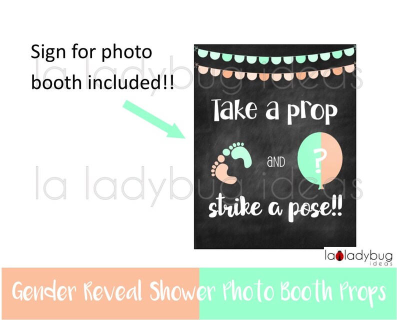 Gender Reveal Baby Shower Photo Booth Props. Peach and Mint. | Etsy