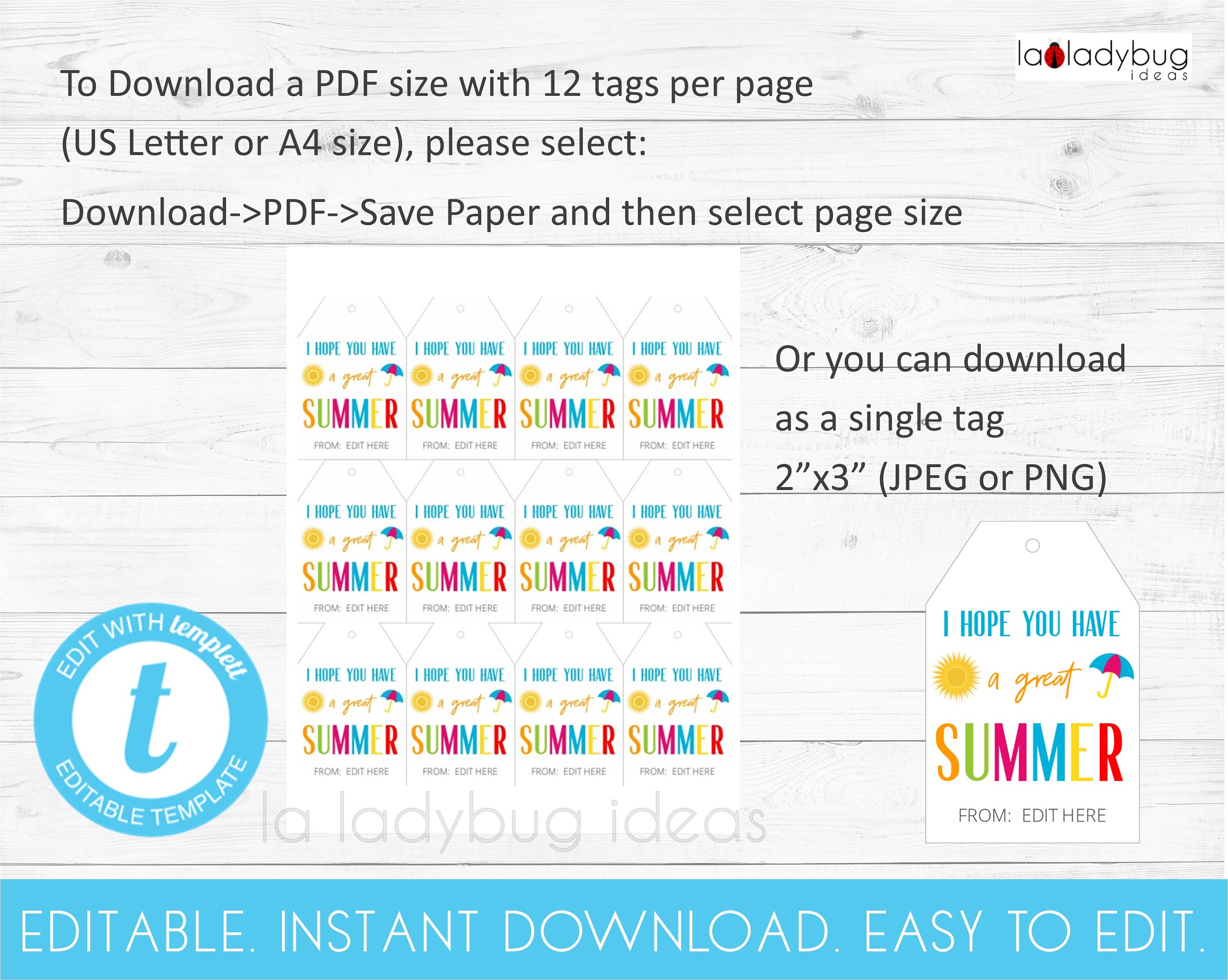 Summer Gift Tags. Editable and Printable Gift Tags for Summer. - Etsy