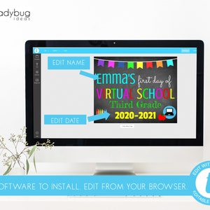 Editable First Day of Virtual School Third Grade Sign. Printable First ...