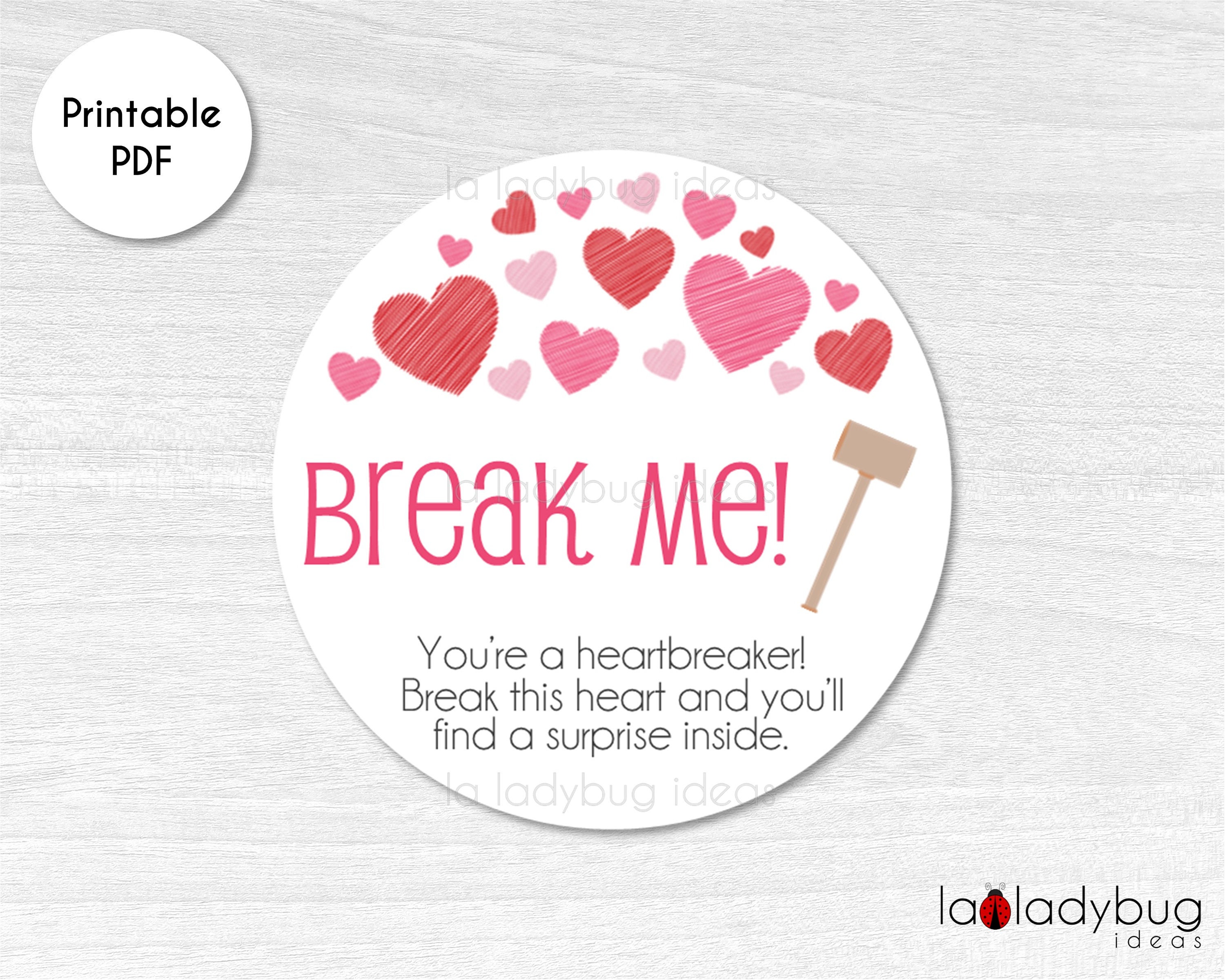 Break me tag. Breakable heart chocolate tag. Printable tags | Etsy
