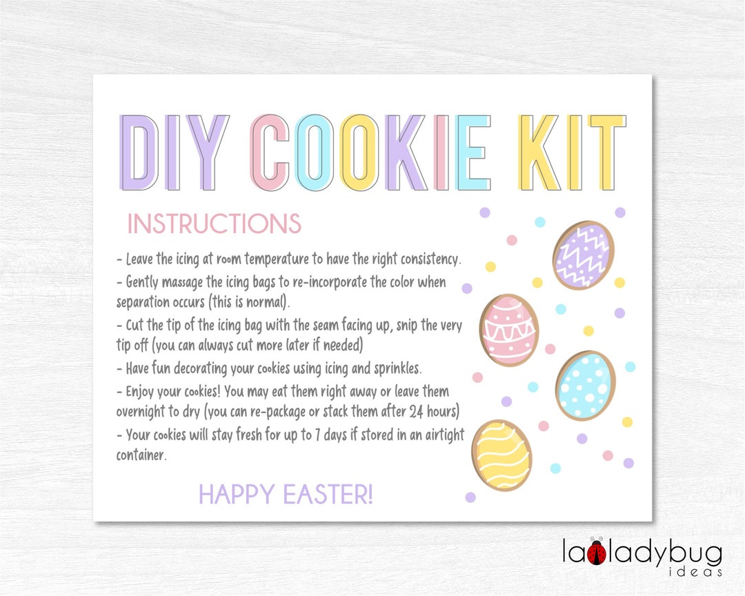 Easter DIY Cookie Kit Instructions. Printable Instructions Card for DIY ...