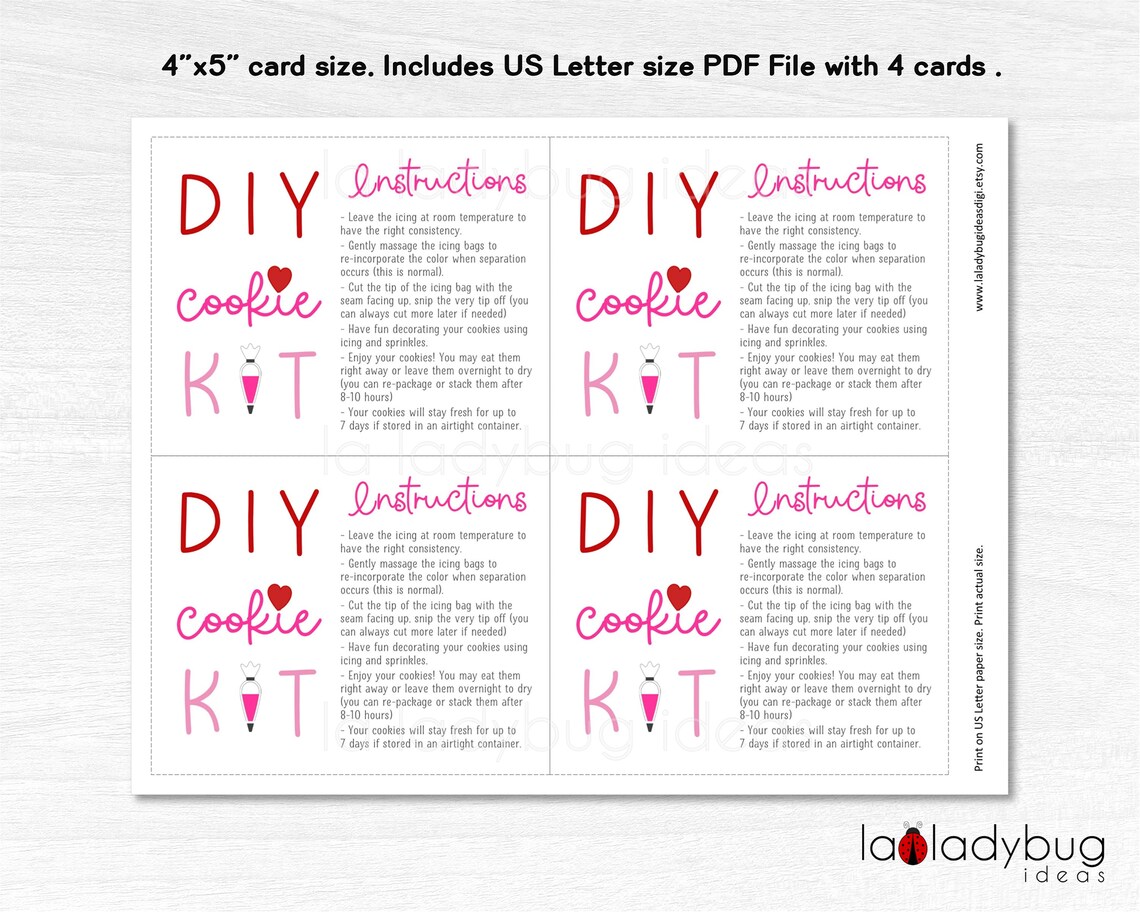 Printable Card for Valentines DIY Cookie Kit Instructions. - Etsy