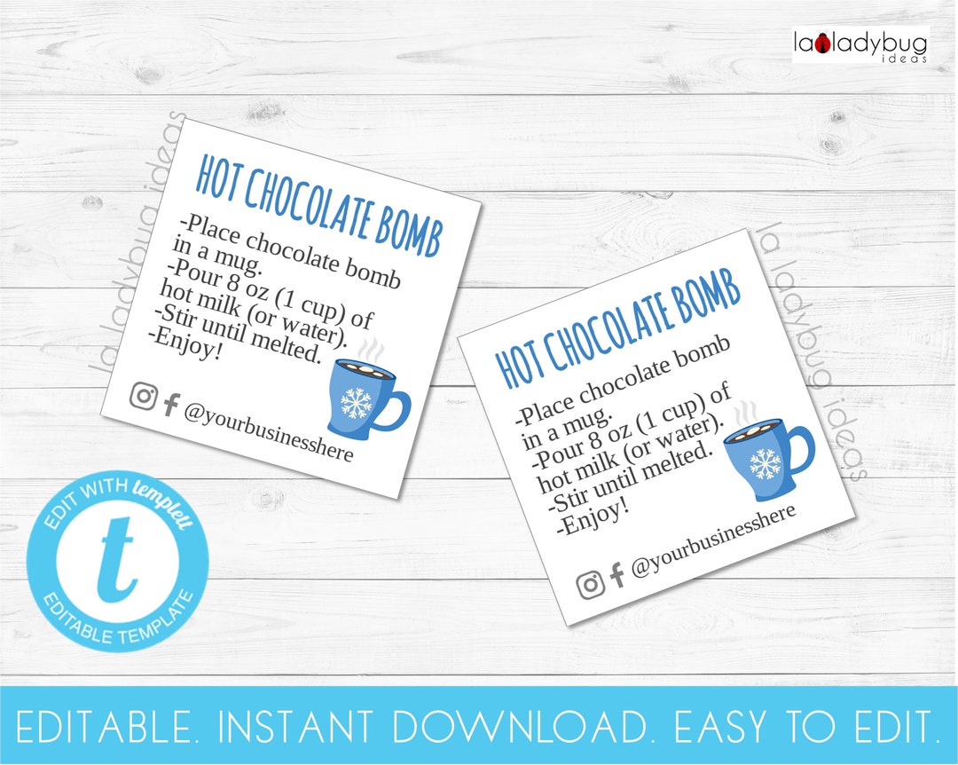 Hot Cocoa Bomb Tags. Editable Template. Hot Chocolate Bomb Tags ...