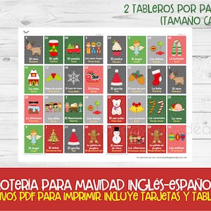 Lotería Navidad Ingles Y Español. Juego Para Navidad. PDF Para Imprimir ...