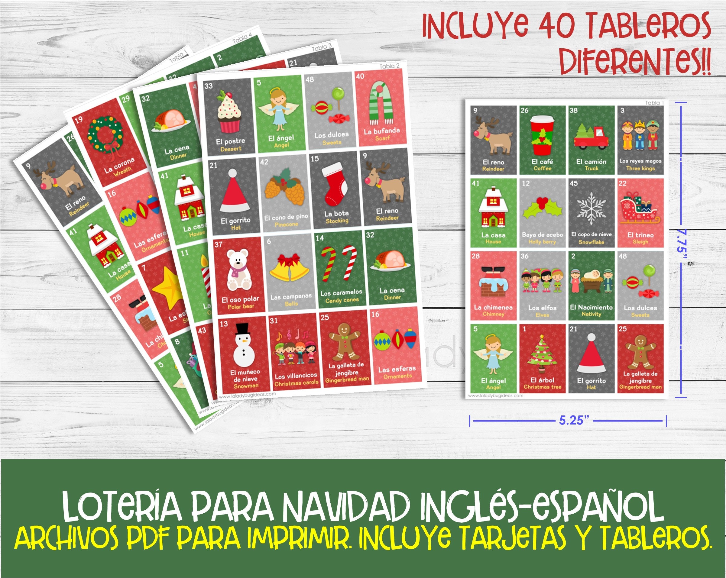 Lotería Navidad Ingles Y Español. Juego Para Navidad. PDF Para | Etsy