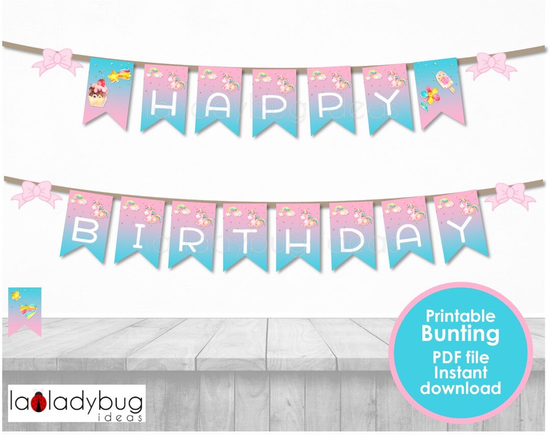 Unicorn Birthday Banner. Printable. Girl Birthday Party Bunting. Happy ...