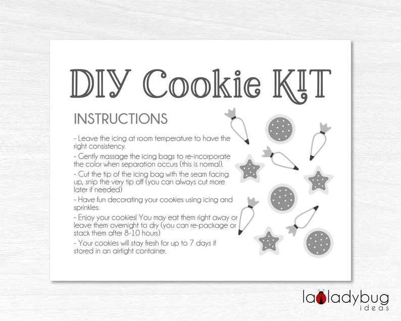 Printable Card for DIY Cookie Kit Instructions. Printable - Etsy