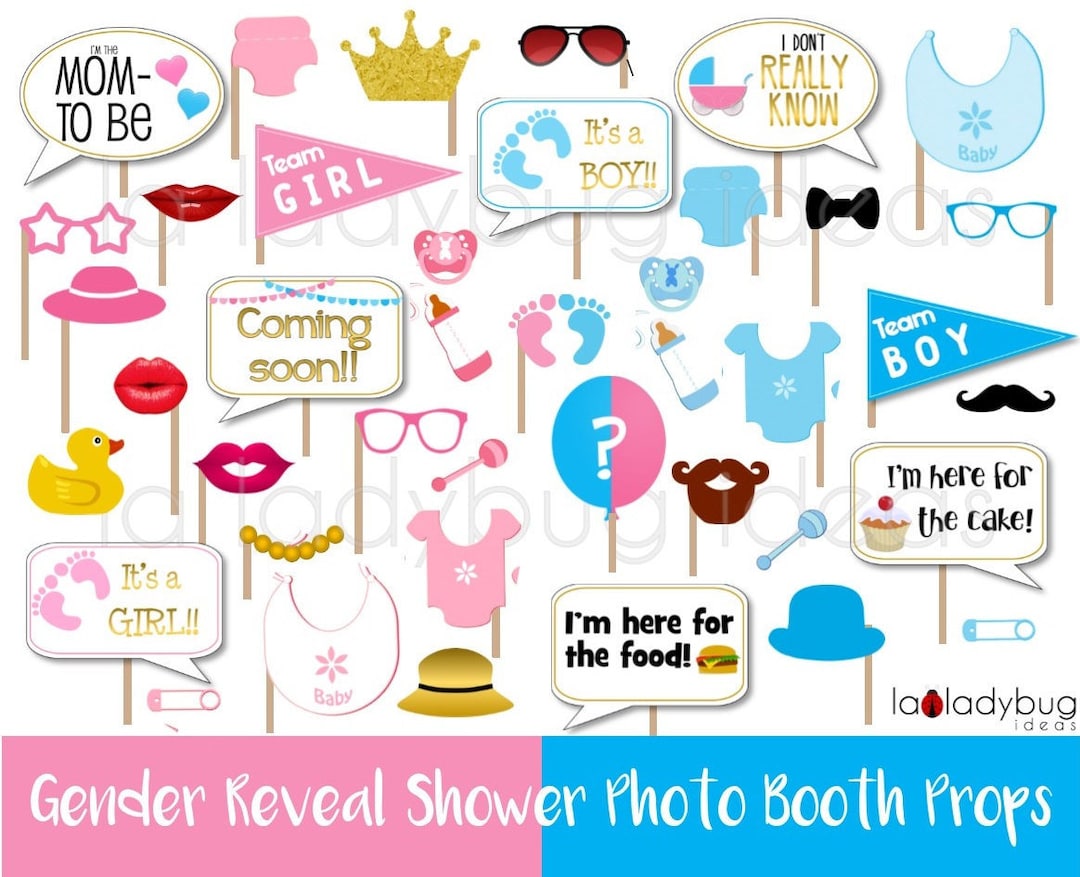 Gender Reveal Baby Shower Selfie Station Props Golden. Printable DIY ...