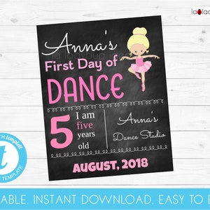 Editable First Day of Dance Sign, Printable Keepsake (PDF/JPEG) - Etsy