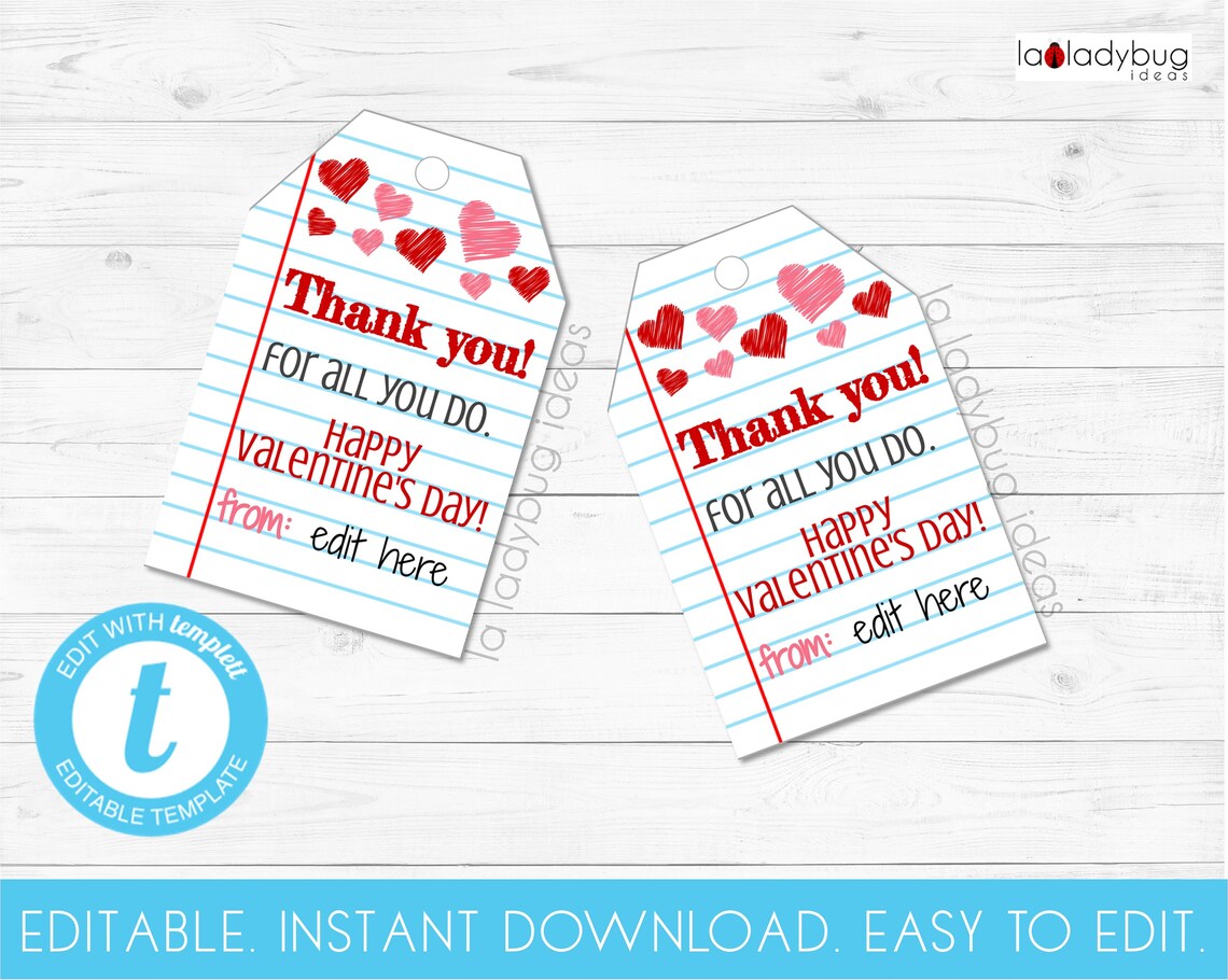 Editable Valentine's Day Gift Tags. Printable Valentines | Etsy