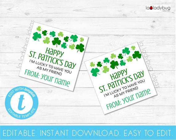 Editable St. Patricks Day Gift Tags. Printable St. Patricks | Etsy