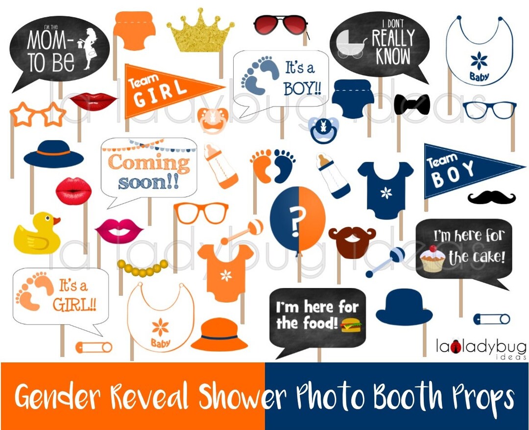 Gender Reveal Photo Booth Props, Orange & Navy (PDF) - Etsy