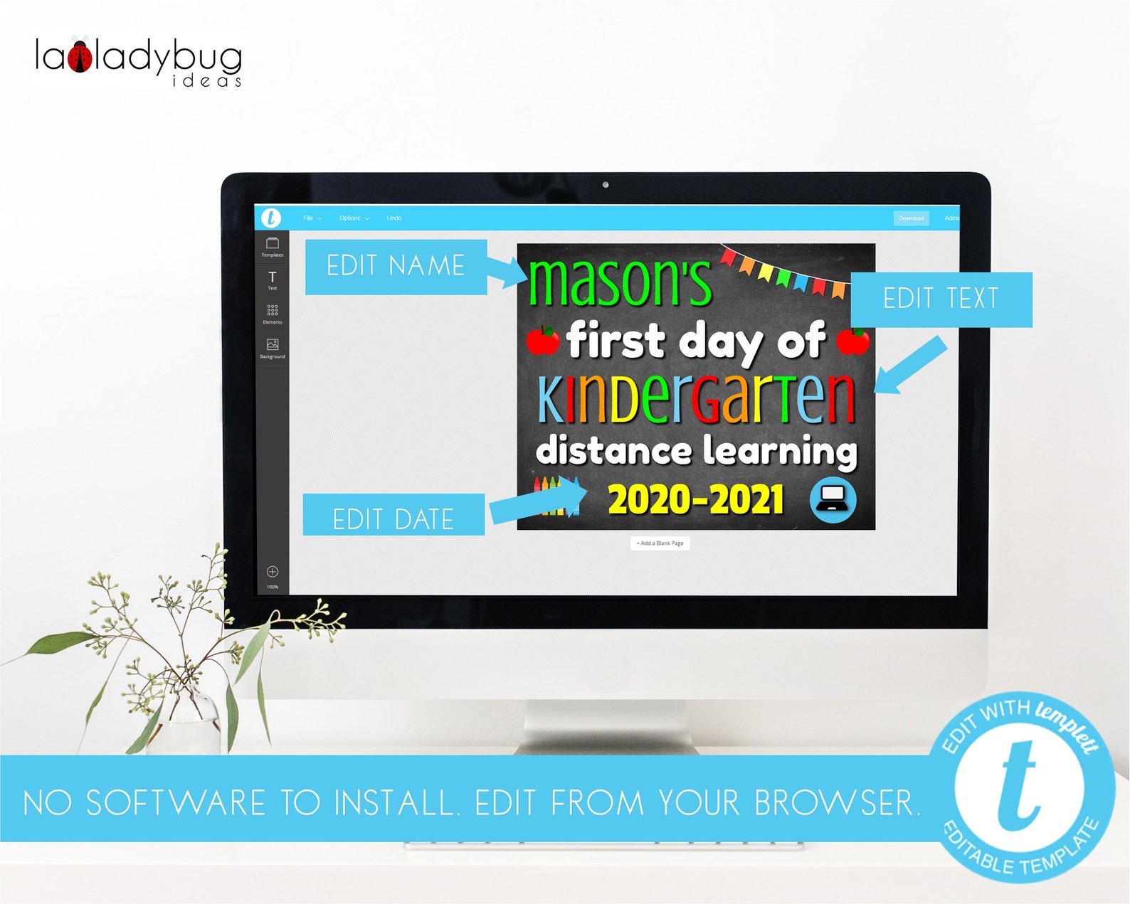 Editable First day of kindergarten sign Distance Learning. | Etsy