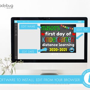 Editable First Day of Kindergarten Sign Distance Learning. Printable ...