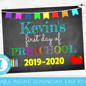 Editable First Day of Preschool Sign. Printable First Day of School ...