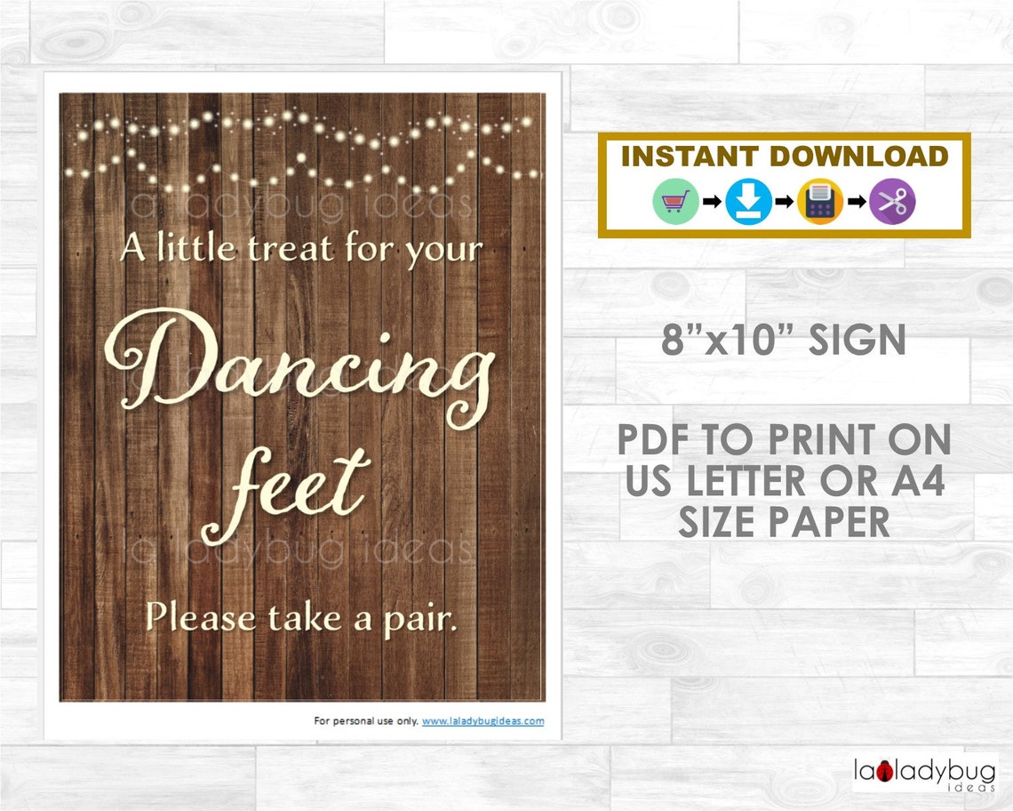 Dancing Feet Printable Sign. Rustic Wedding Sign. PDF Instant | Etsy