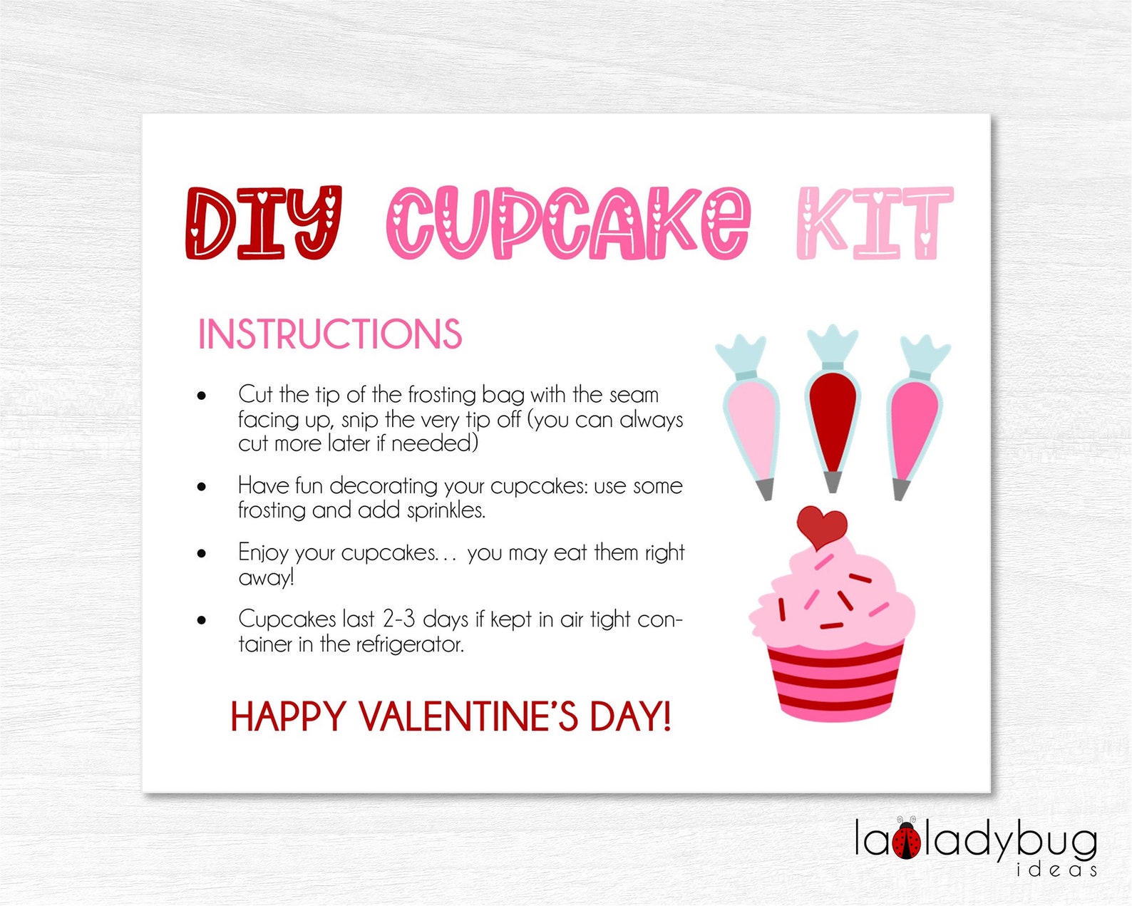 Valentines DIY Cupcake Kit Printable Card. Valentine's Day - Etsy