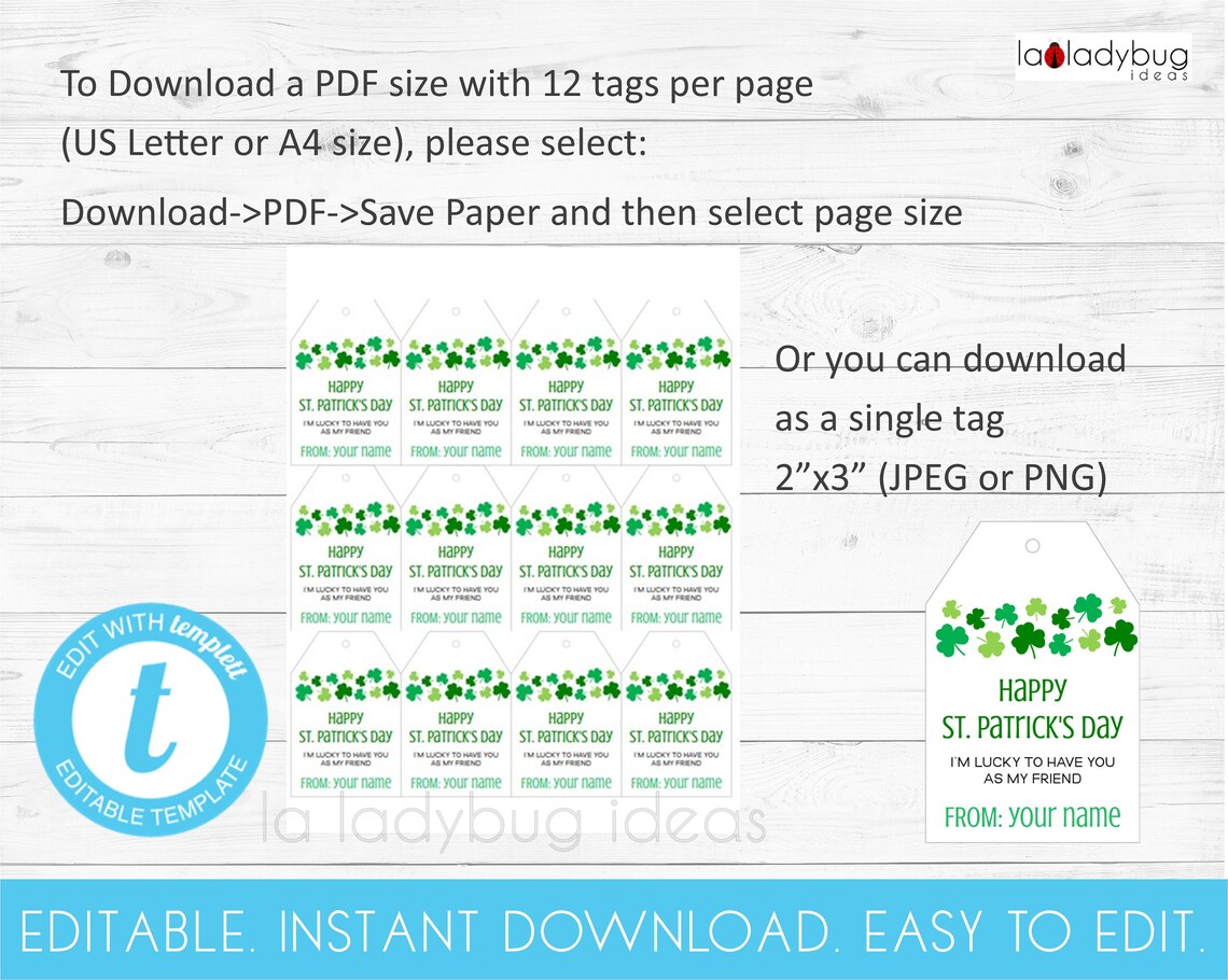 Editable St Patrick's Day Gift Tags. Printable St Patricks - Etsy