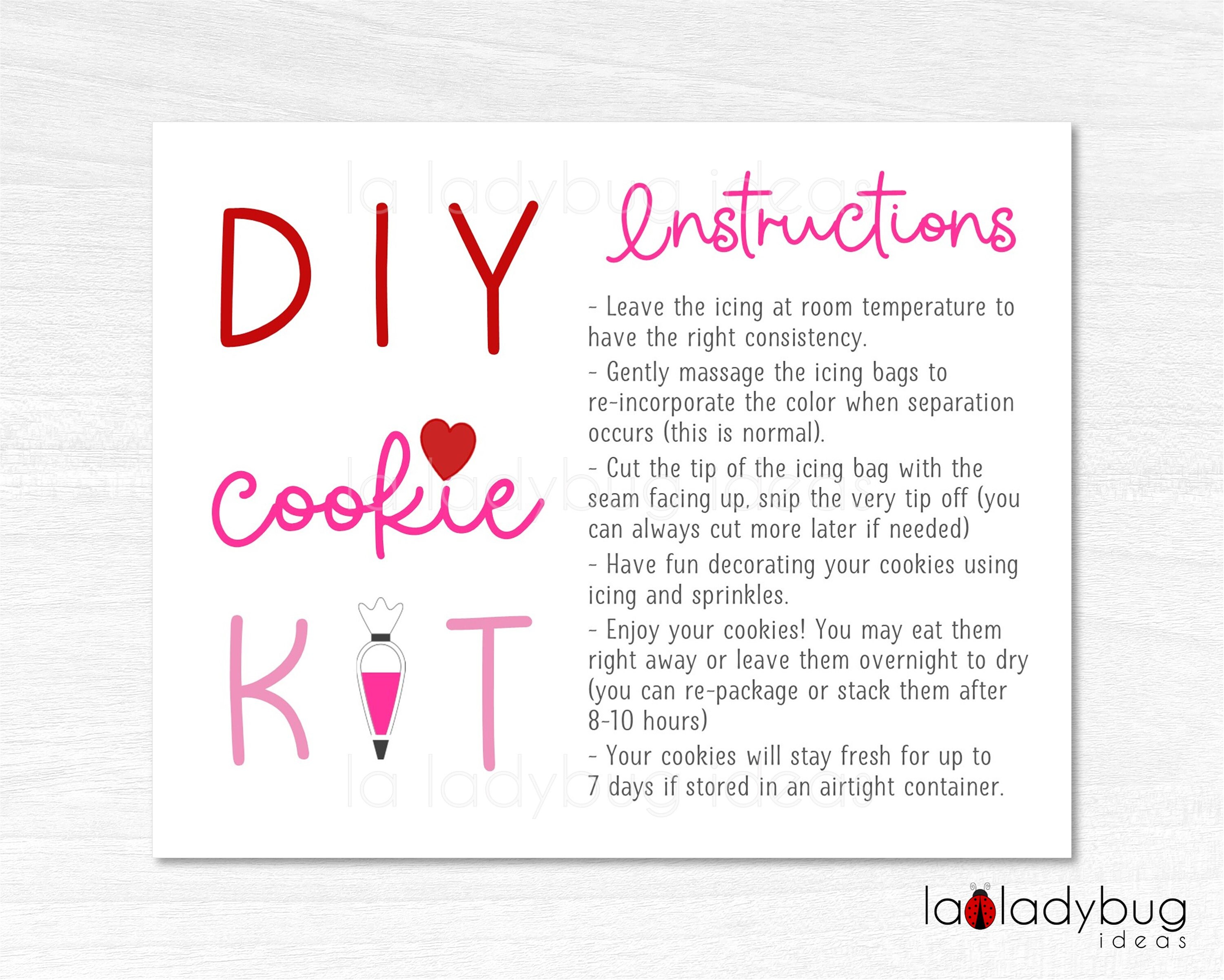 Printable Card for Valentines DIY Cookie Kit Instructions. - Etsy