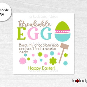 Breakable Chocolate Egg Tag. Breakable Egg Printable Tag. Printable ...
