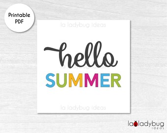 Hello Summer Printable Cookie Gift Tag 2x2 Square - Etsy