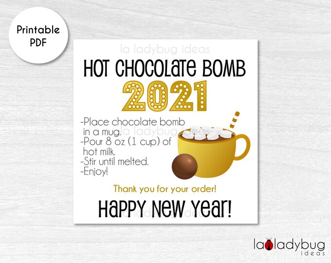 Editable Hot Chocolate Bomb Tag Template, New Years Hot Chocolate Bomb ...