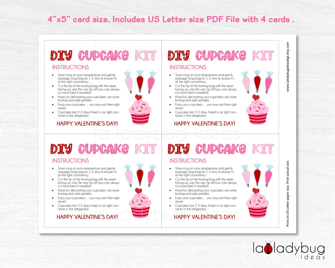 Valentines DIY Cupcake Kit Printable Card. Valentine's Day Cupcake Kit ...