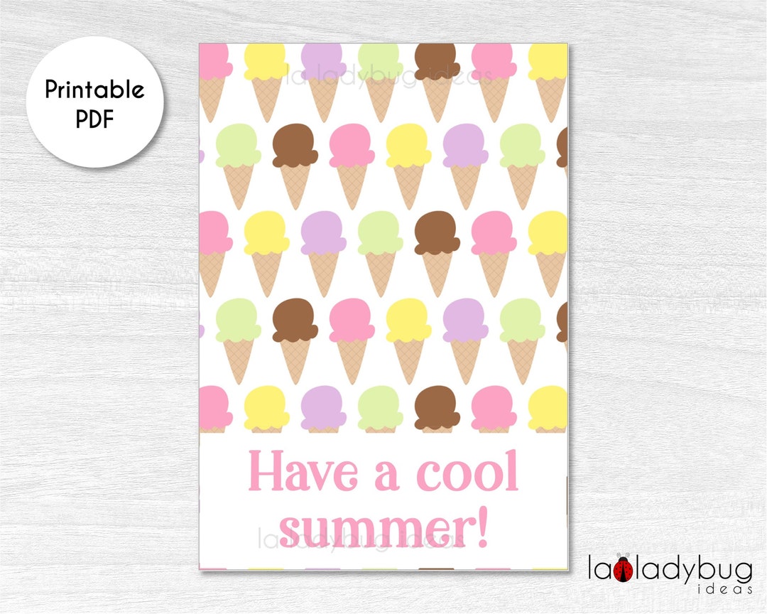 Ice Cream Printable Cookie Card. Summer Card for Cookies. Digital ...