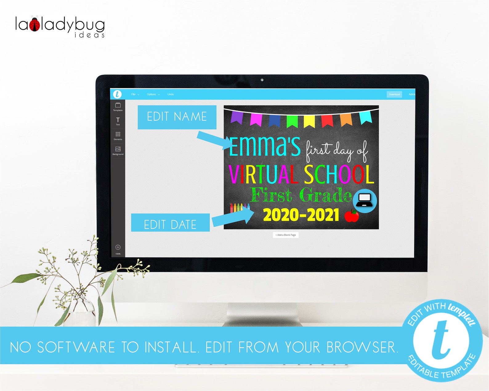 Editable First Day of Virtual School First Grade Sign. - Etsy