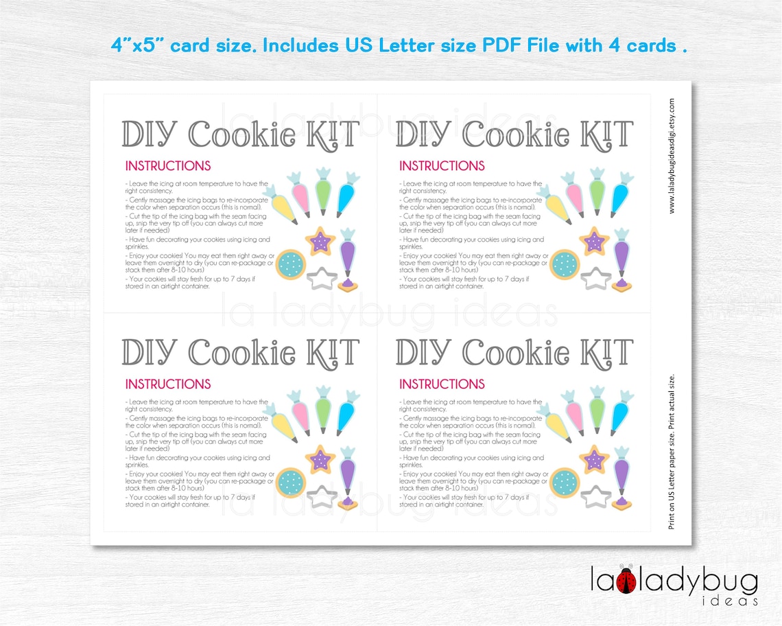 Printable Card for DIY Cookie Kit Instructions. Printable - Etsy