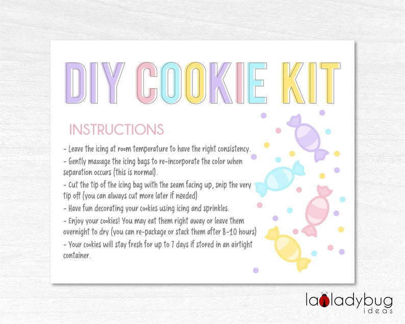 DIY Cookie Kit Instructions. Printable Instructions Card for - Etsy