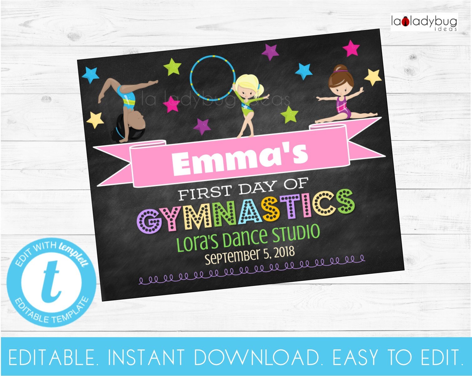Editable First Day of Gymnastics Sign. Printable First Day of | Etsy