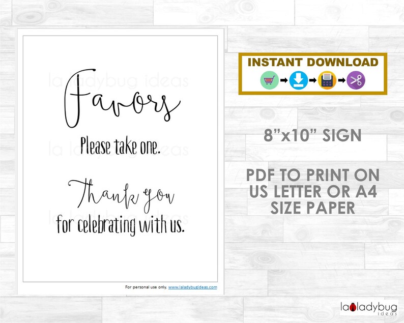 Favors Printable Sign. Modern Wedding Sign. PDF Instant | Etsy