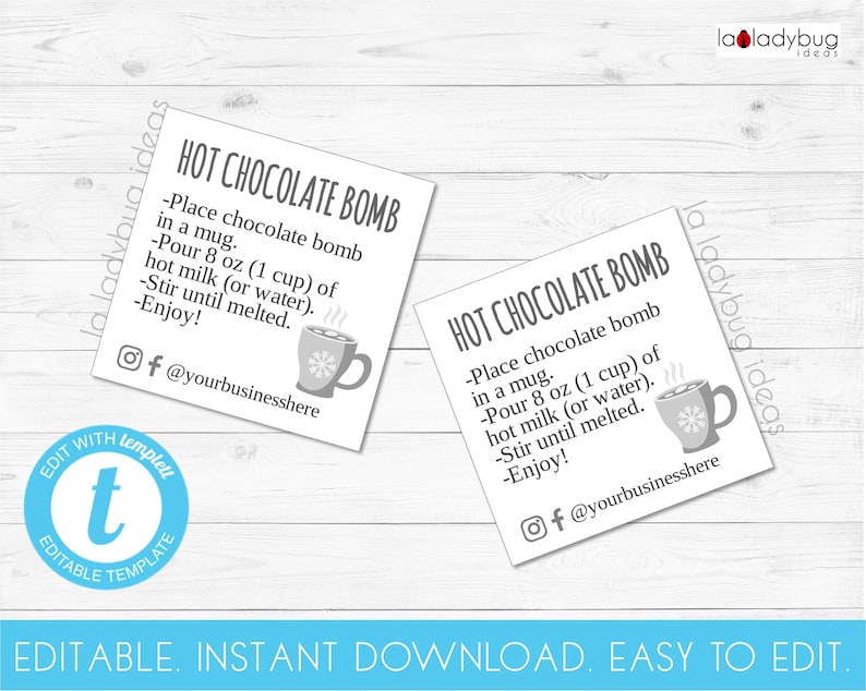 Hot Cocoa Bomb Tags. Editable Template. Hot Chocolate Bomb - Etsy