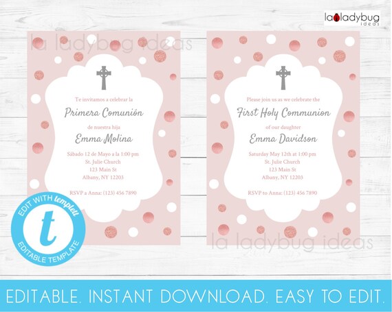 Editable First Holy Communion Invitation. Invitación Primera | Etsy